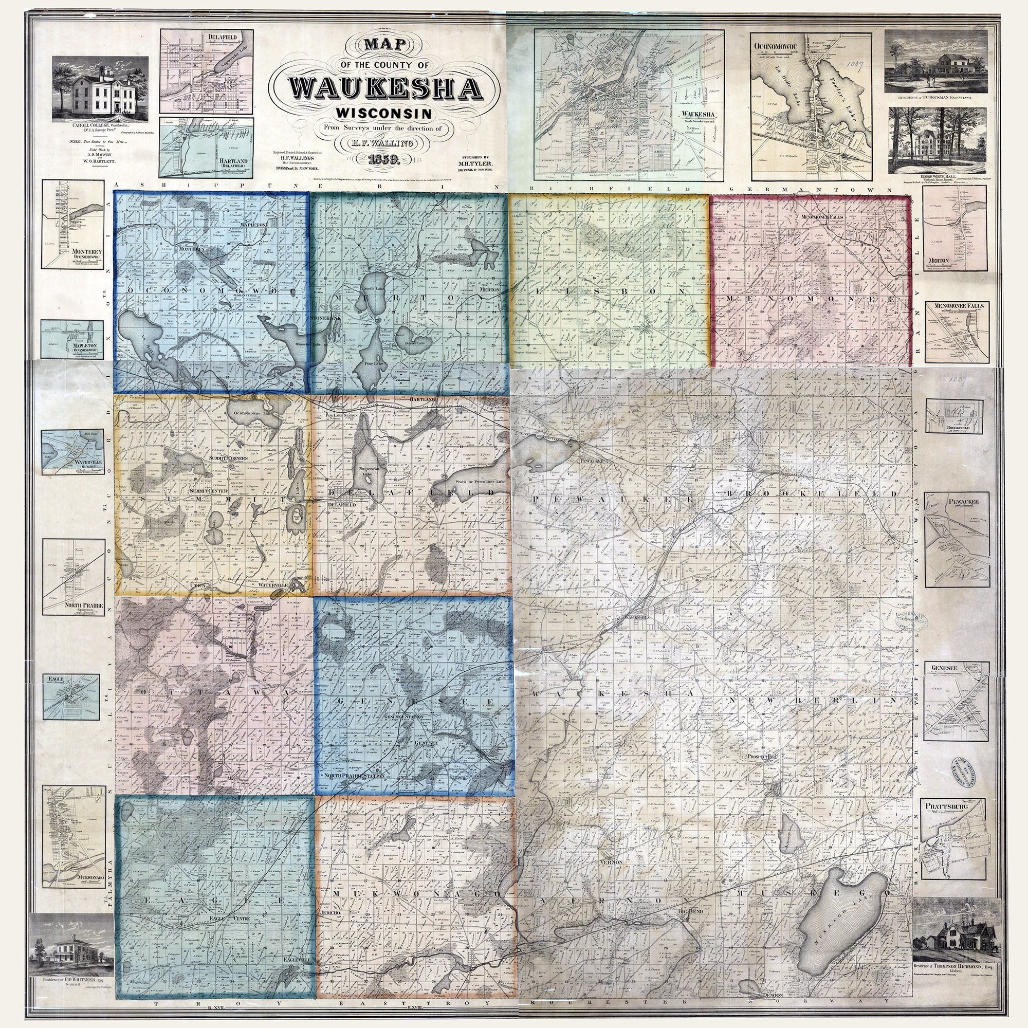 1859 Farm Line Map of Waukesha County Wisconsin - Etsy