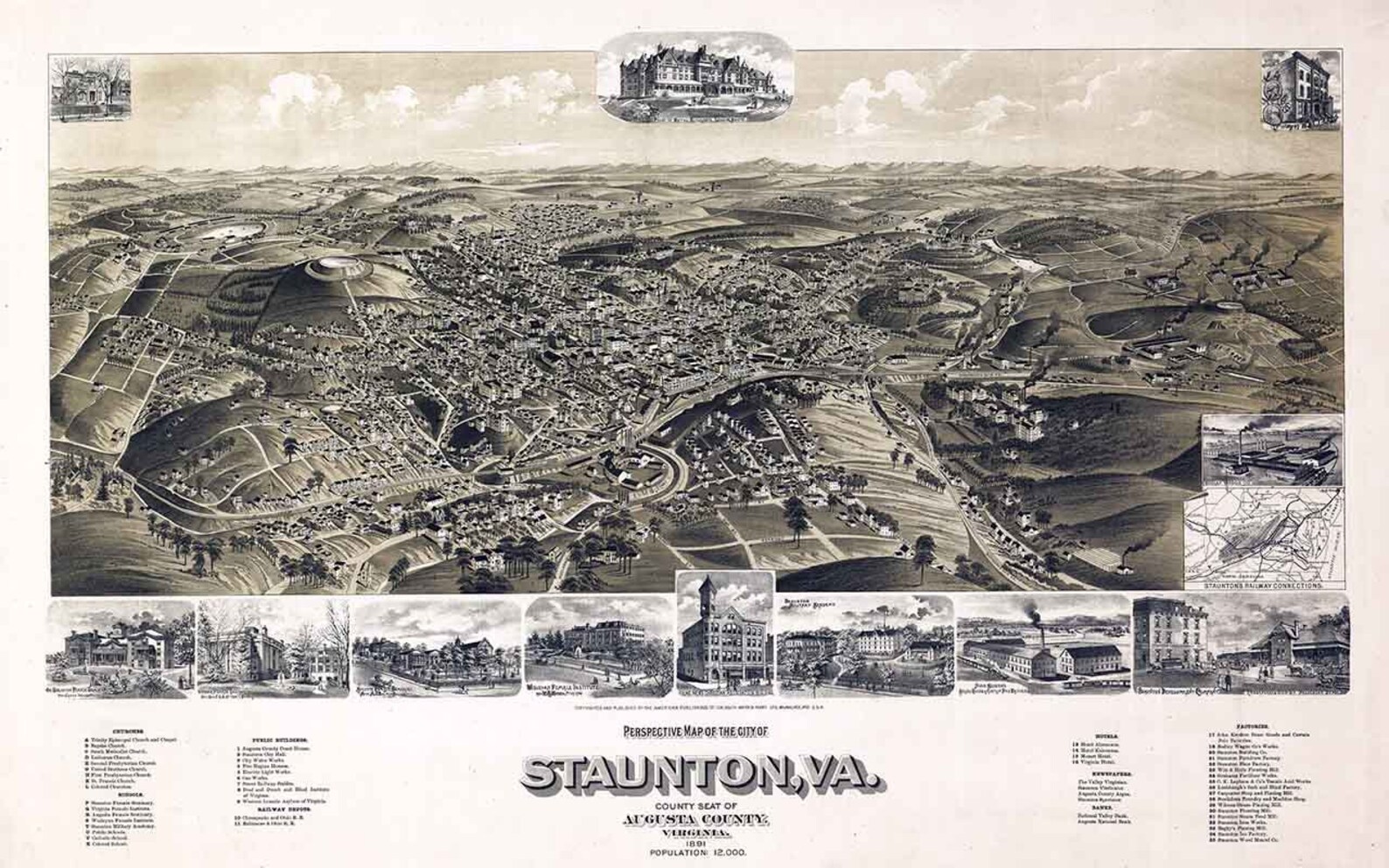 1891 Panoramic Map of Staunton Virginia - Etsy