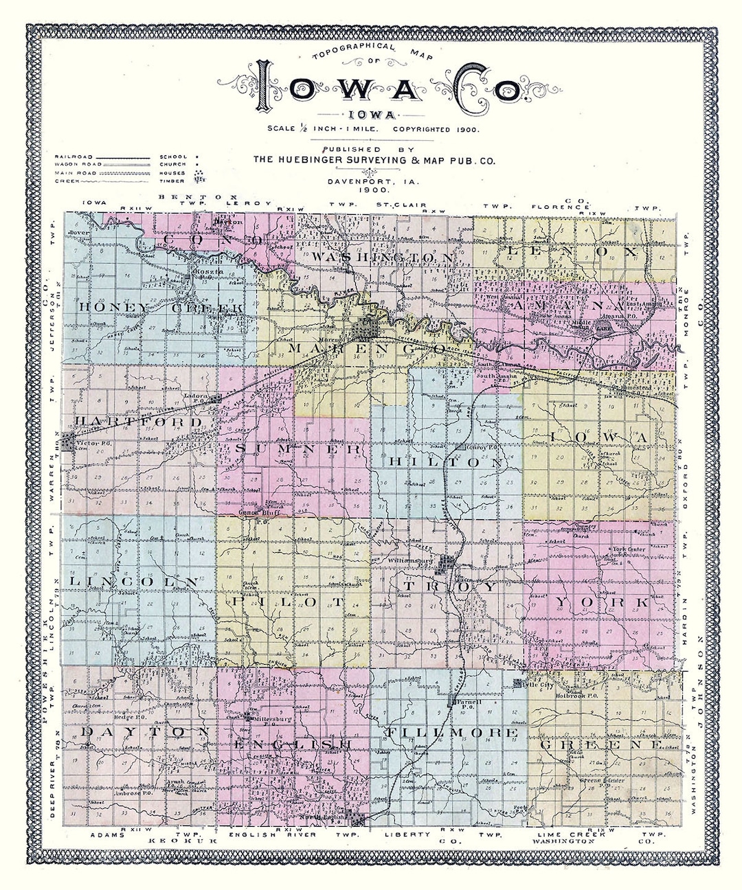 1900 Map of Iowa County Iowa - Etsy