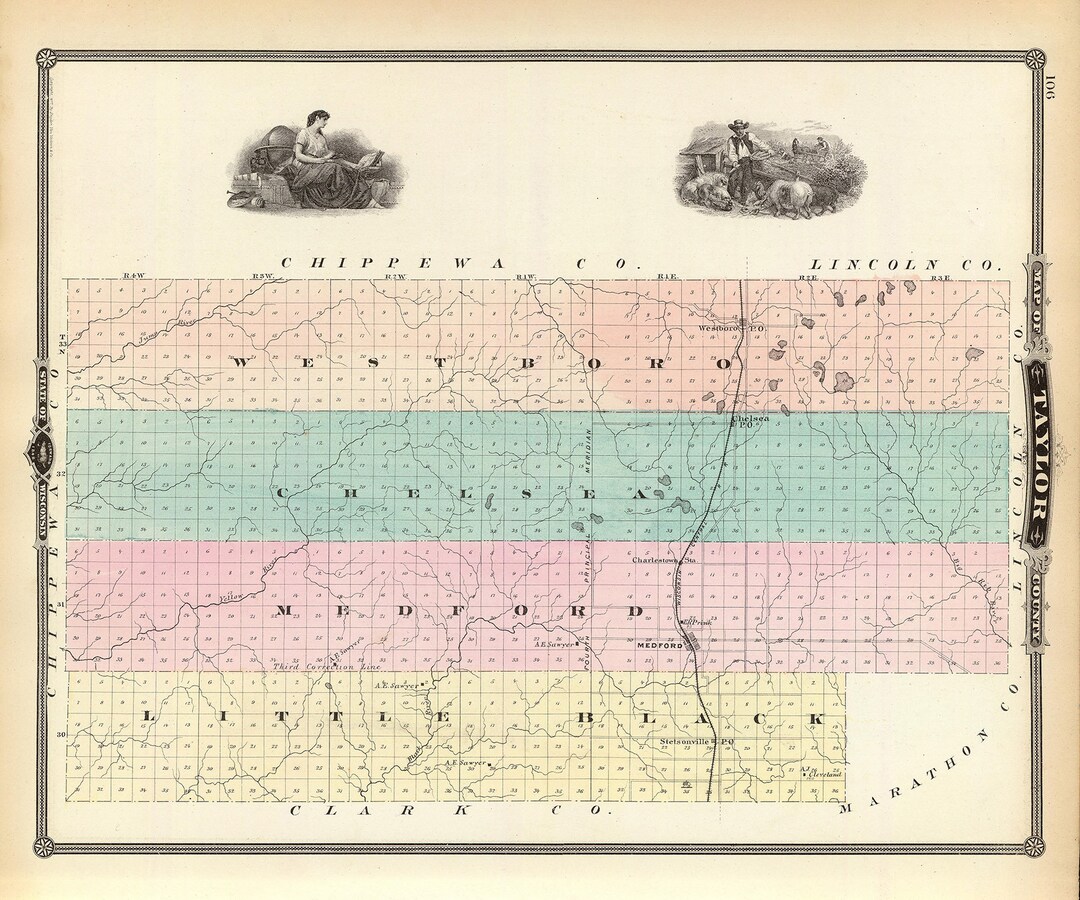 1878 Map of Taylor County Wisconsin - Etsy
