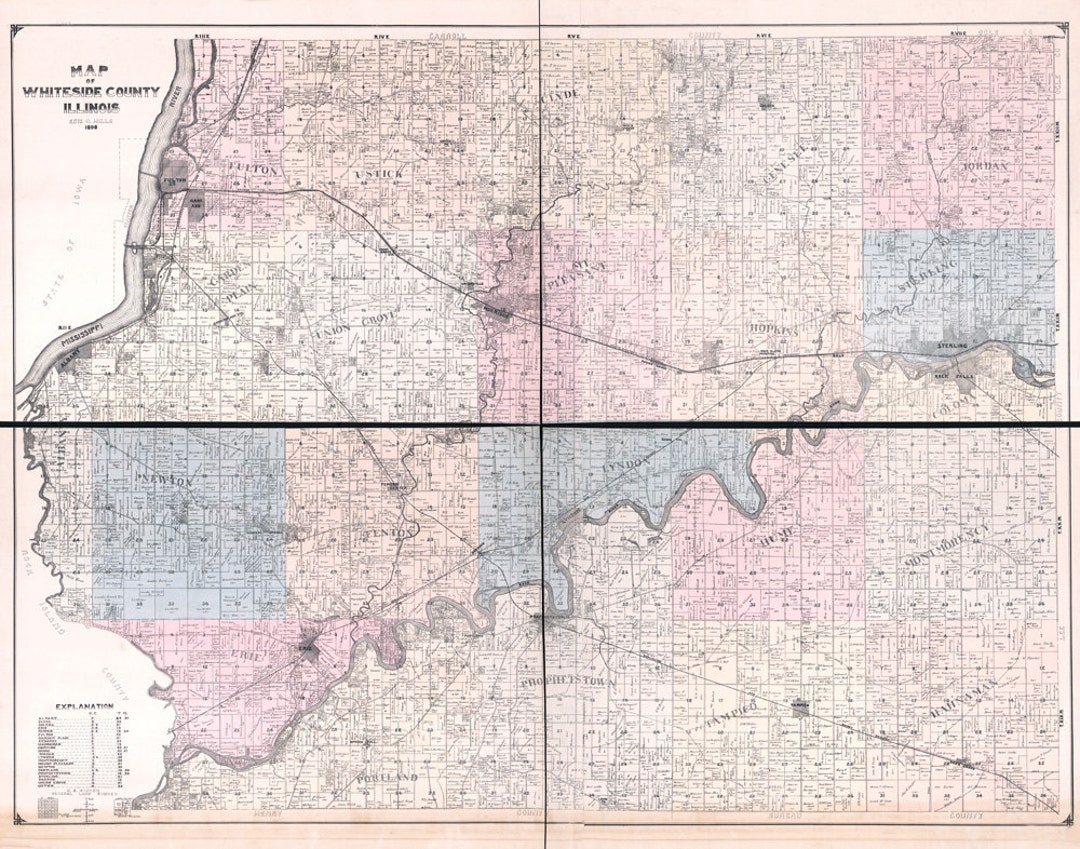 1896 Farm Line Map of Whiteside County Illinois Fulton - Etsy