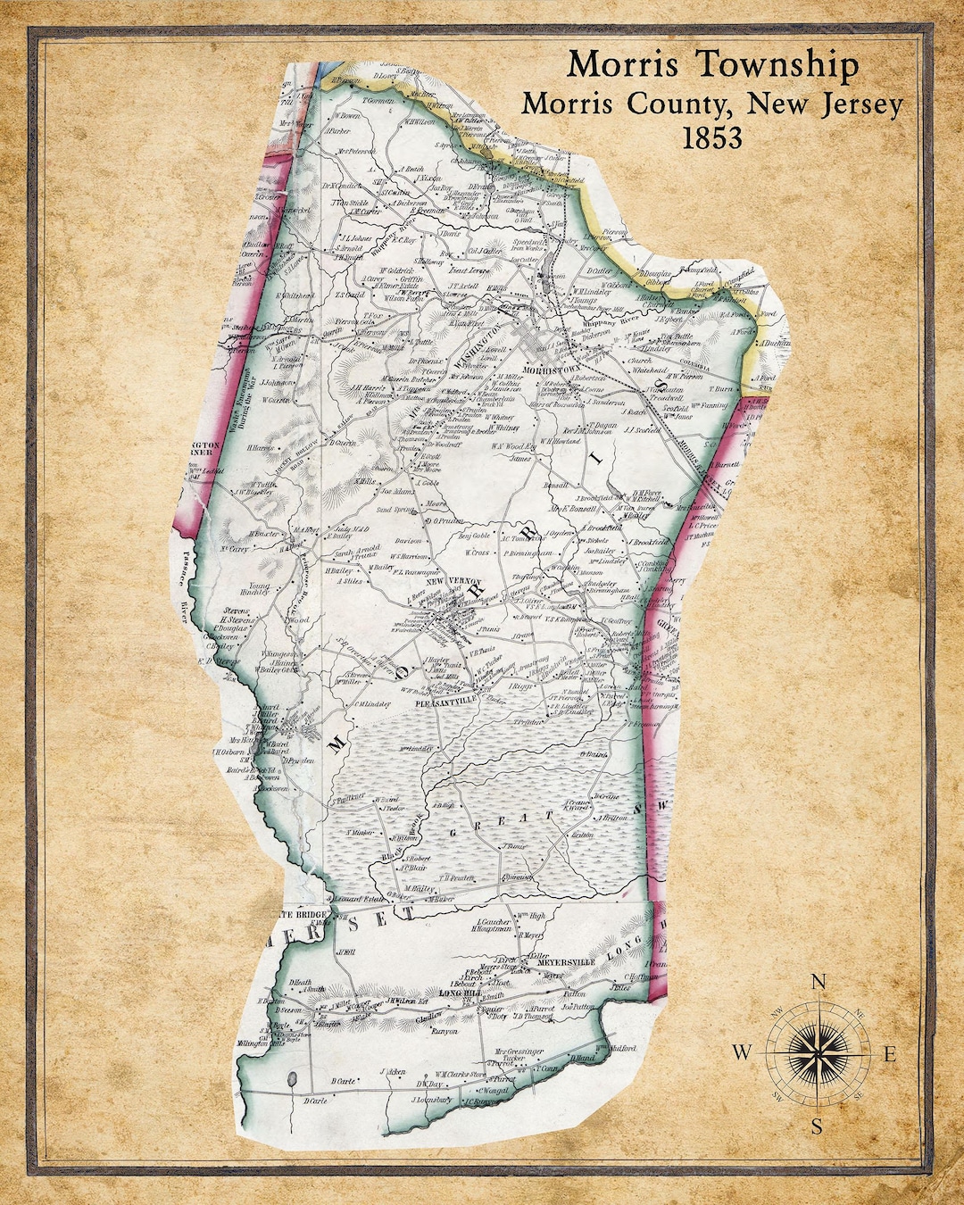 1853 Map of Morris Township Morris County New Jersey - Etsy