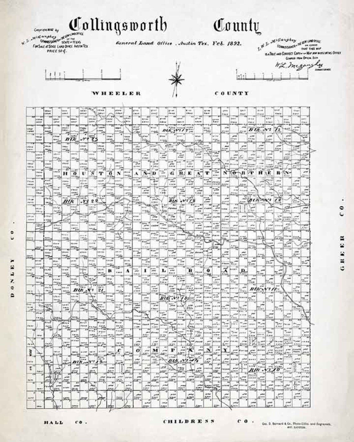 1892 Farm Line Map of Collingsworth County Texas - Etsy