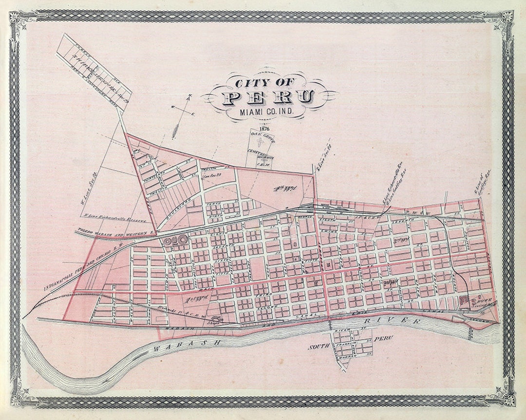 1876 Map of City of Peru Miami County Indiana - Etsy