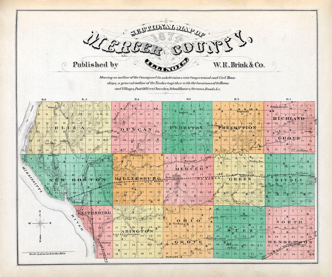 1874 Map of Mercer County Illinois - Etsy