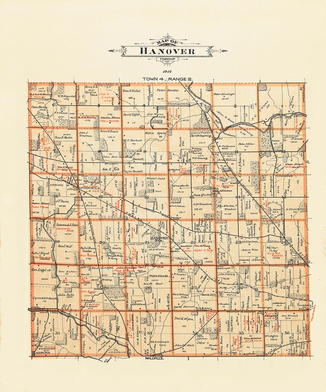 1914 Map of Hanover Township Butler County Ohio - Etsy