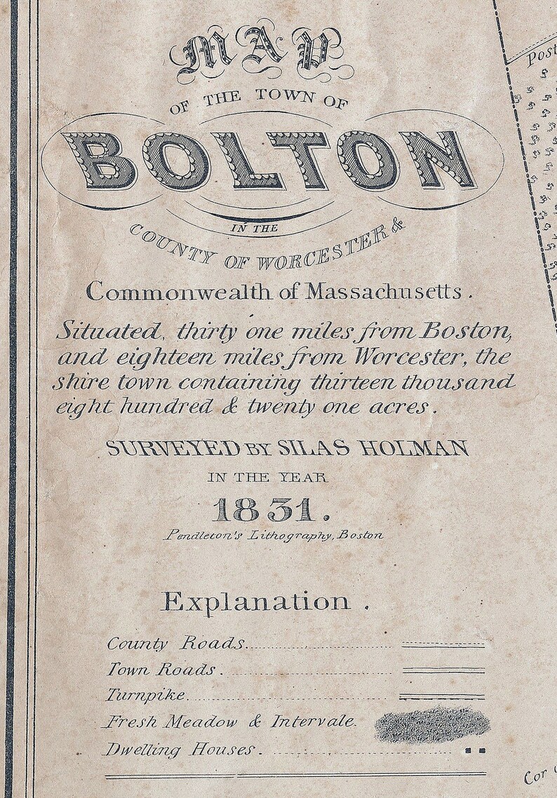 1831 Town Map of Bolton Worcester County Massachusetts - Etsy