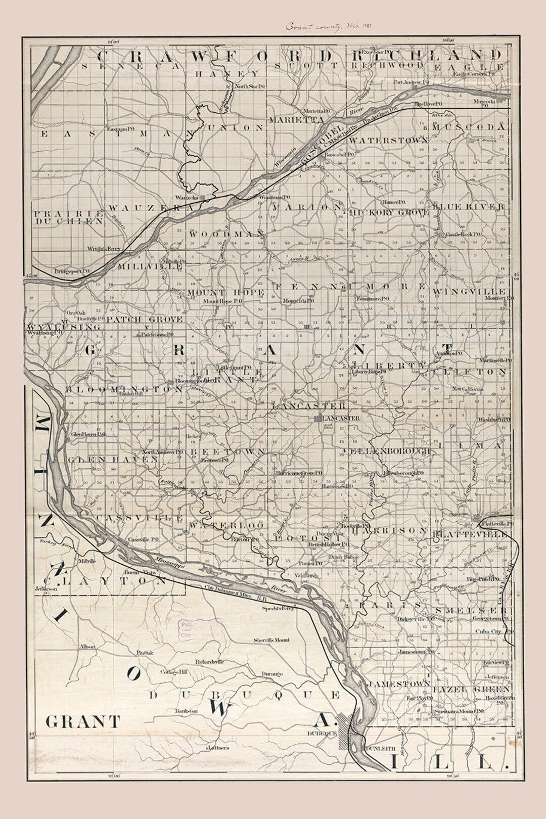 1880 Map of Grant County Wisconsin - Etsy