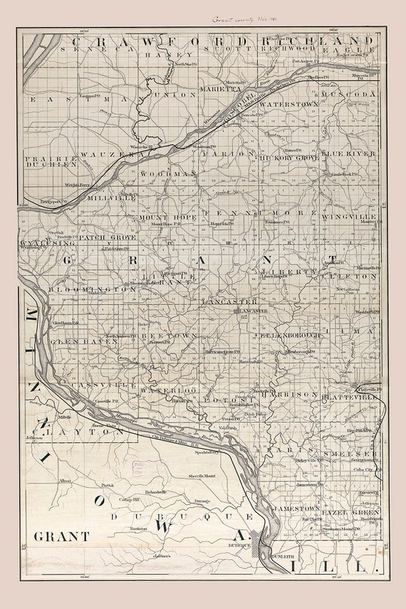 1880 Map of Grant County Wisconsin - Etsy