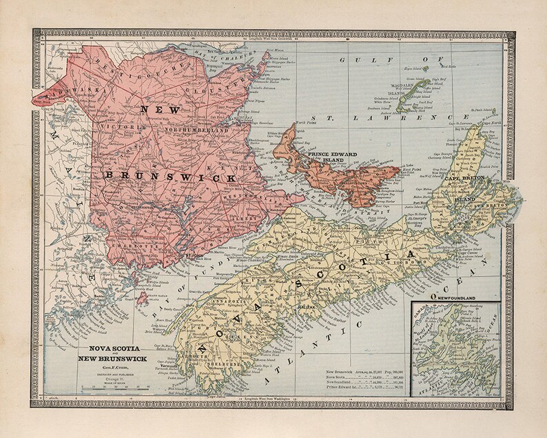 1883 Map of Nova Scotia and New Brunswick Canada - Etsy