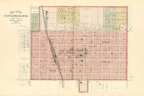 1887 Town Map of Hiawatha Brown County Kansas - Etsy