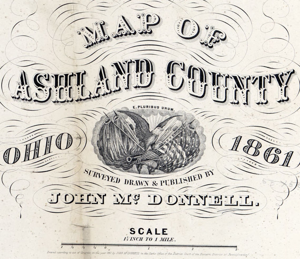 1861 Farm Line Map of Ashland County Ohio Loudenville Ashland ...