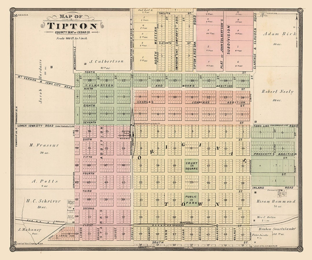 1885 Map of Tipton Cedar County Iowa - Etsy