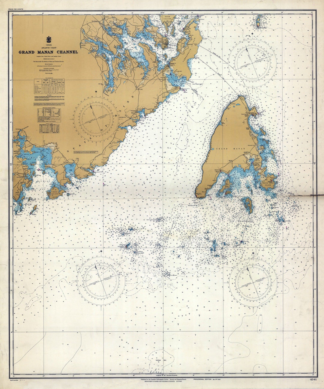 1950 Nautical Map of Grand Manan Channel Maine - Etsy