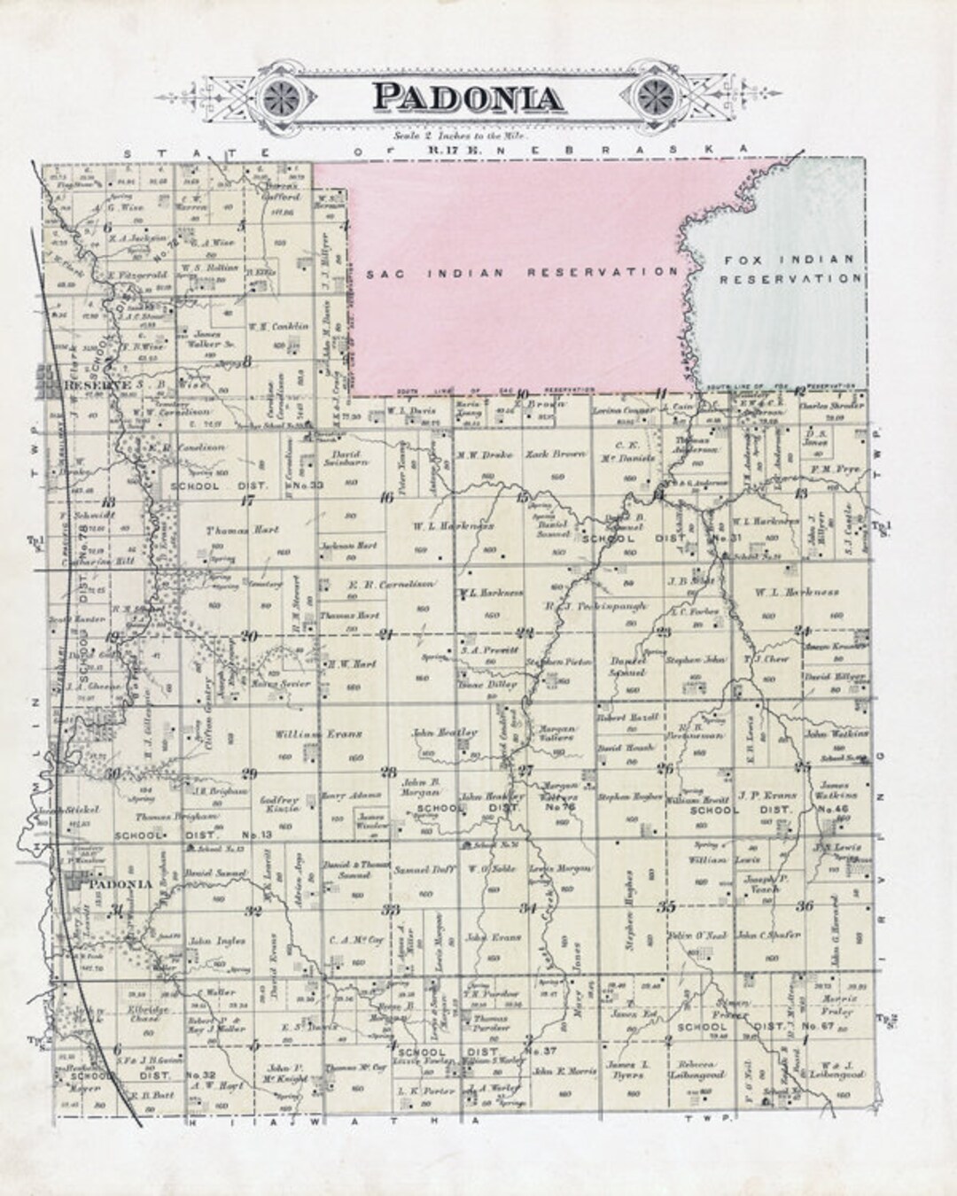 1887 Map of Padonia Township Brown County Kansas - Etsy