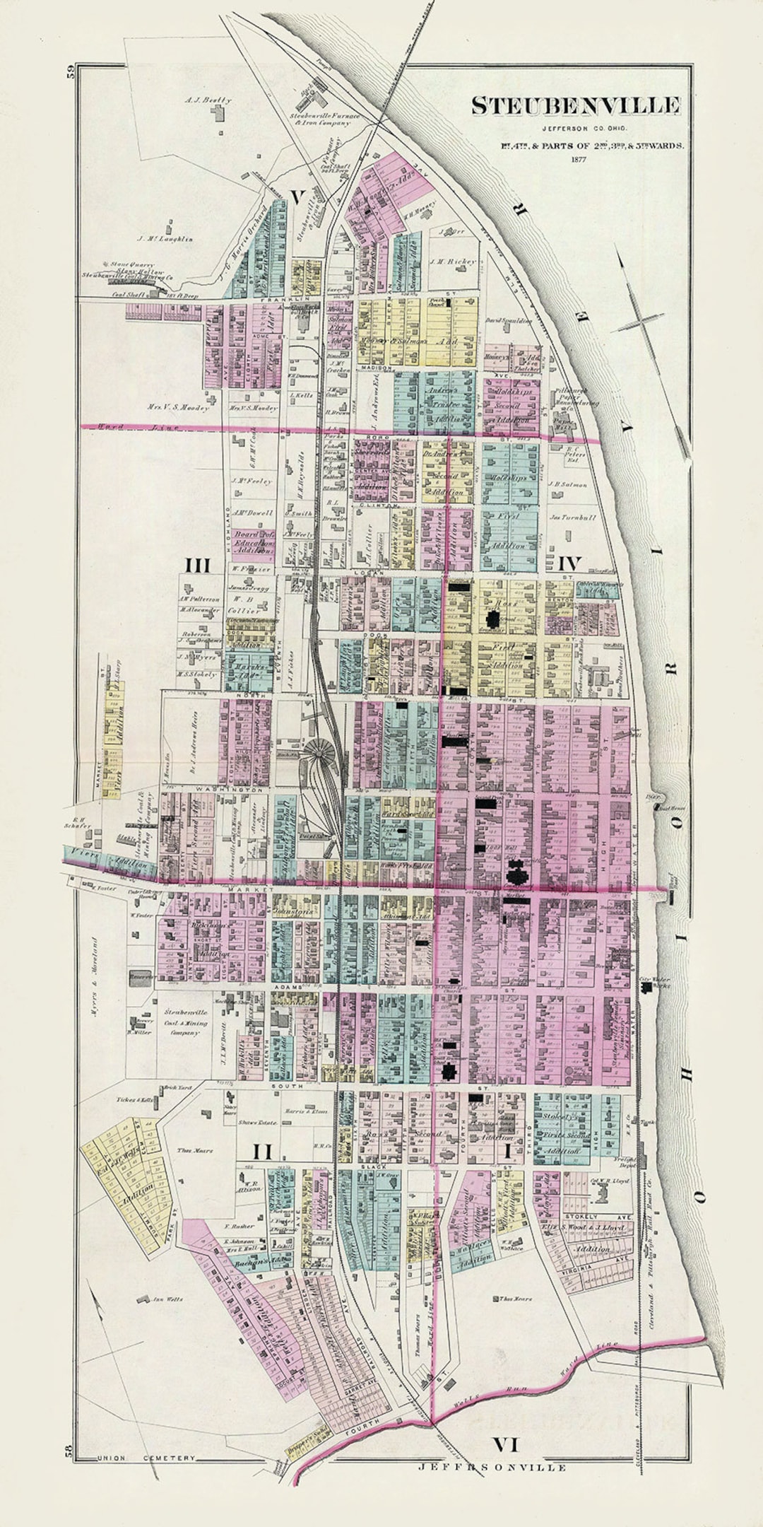 1877 Map of Steubenville Jefferson County Ohio - Etsy