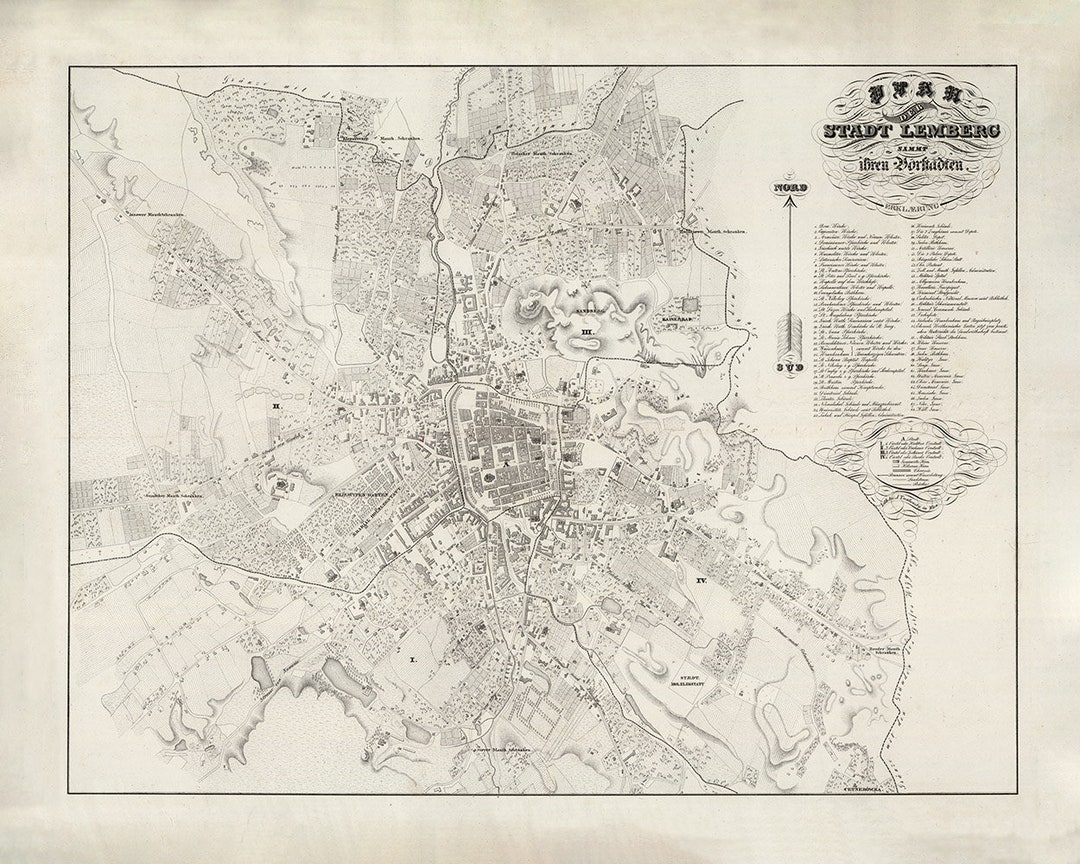 1844 Map of Lemberg Galicia Austro Hungarian Empire Ukraine - Etsy