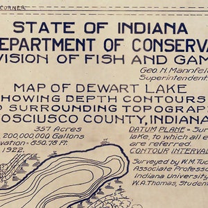 1922 Map of Dewart Lake Kosciusko County Indiana - Etsy