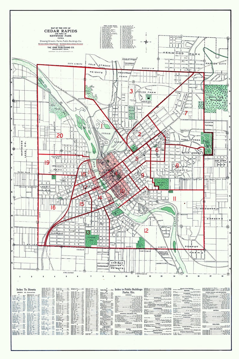 1916 Map of Cedar Rapids Iowa - Etsy