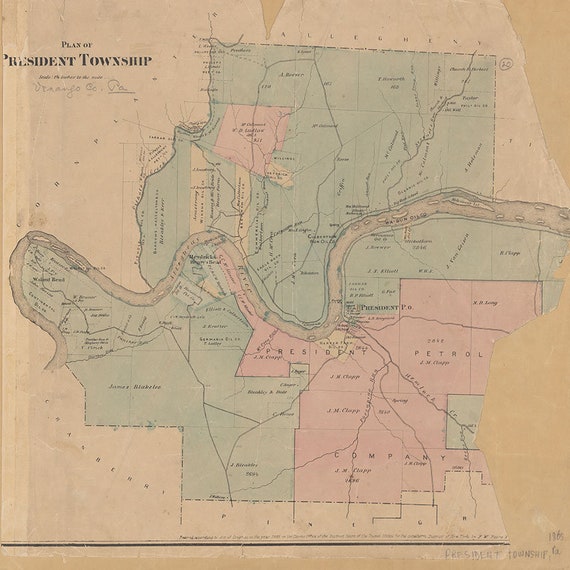 1865 Map of President Township Venango County Pennsylvania - Etsy