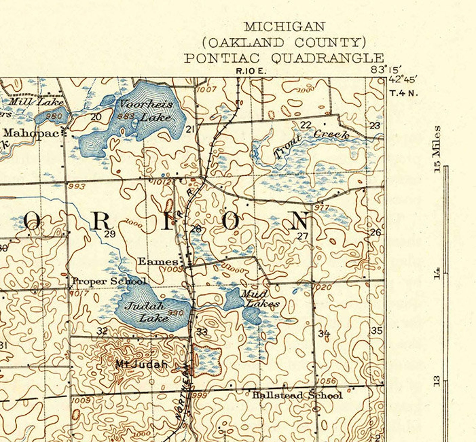 1907 Topo Map of Pontiac Michigan Quadrangle Walled Lake - Etsy UK
