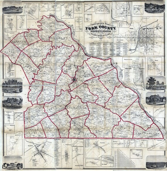 1860 Map of York County Pennsylvania Farm Names - Etsy