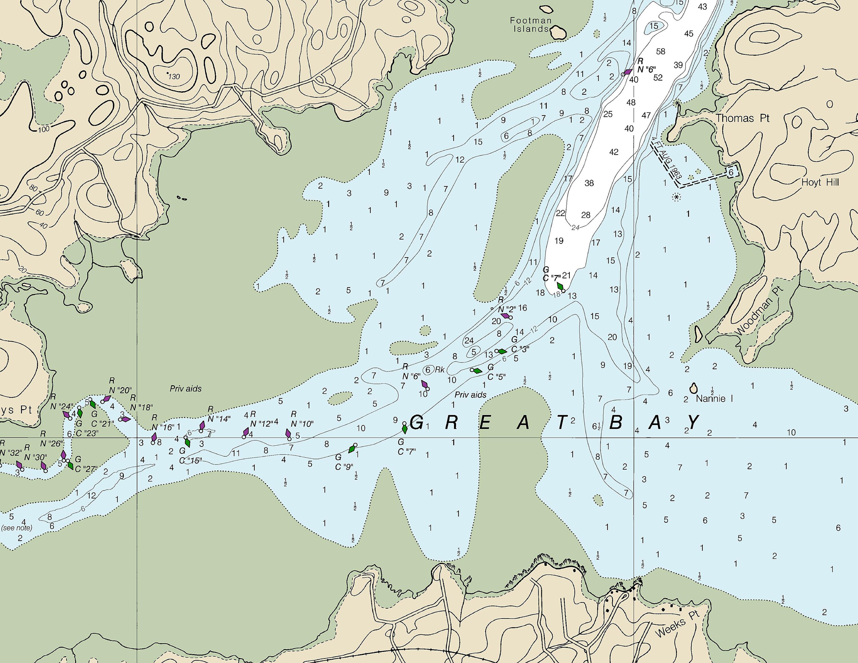 2013 Nautical Chart of Portsmouth to Dover and Exeter Piscataqua River ...