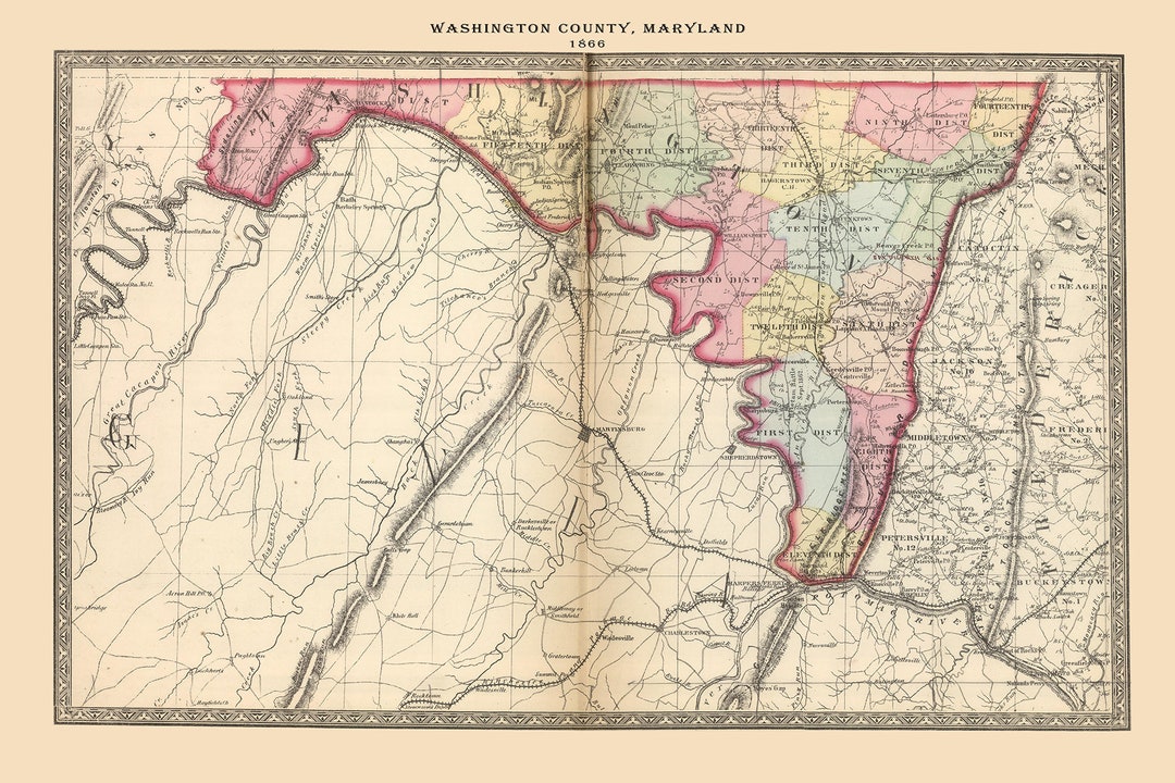 1866 Map of Washington County Maryland - Etsy