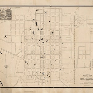 1888 Map of Raleigh North Carolina - Etsy