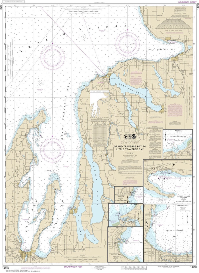 2016 Nautical Map of Grand Traverse Bay Lake Michigan - Etsy