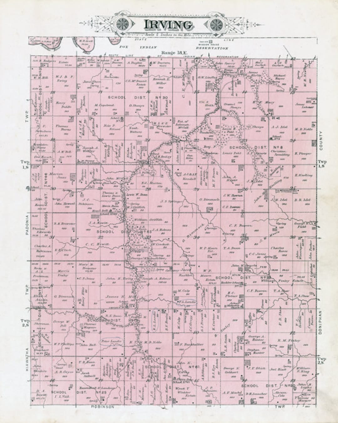 1887 Map of Irving Township Brown County Kansas - Etsy