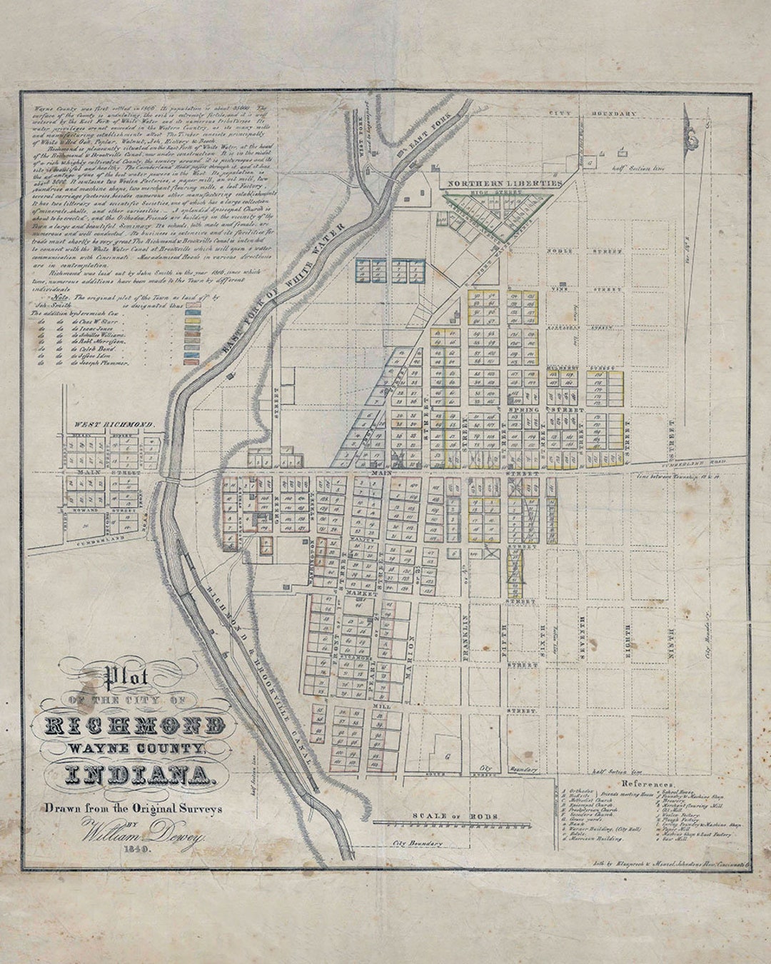 1840 Map of Richmond Wayne County Indiana - Etsy