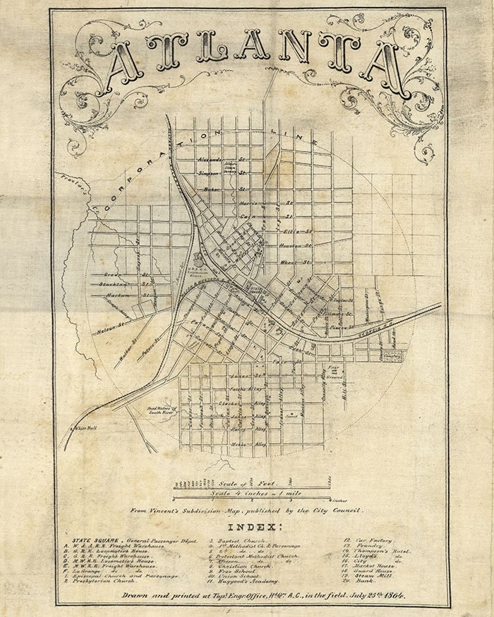1864 Map of Atlanta Georgia - Etsy