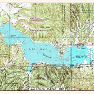 1980 Map of Lake Lemon Indiana - Etsy