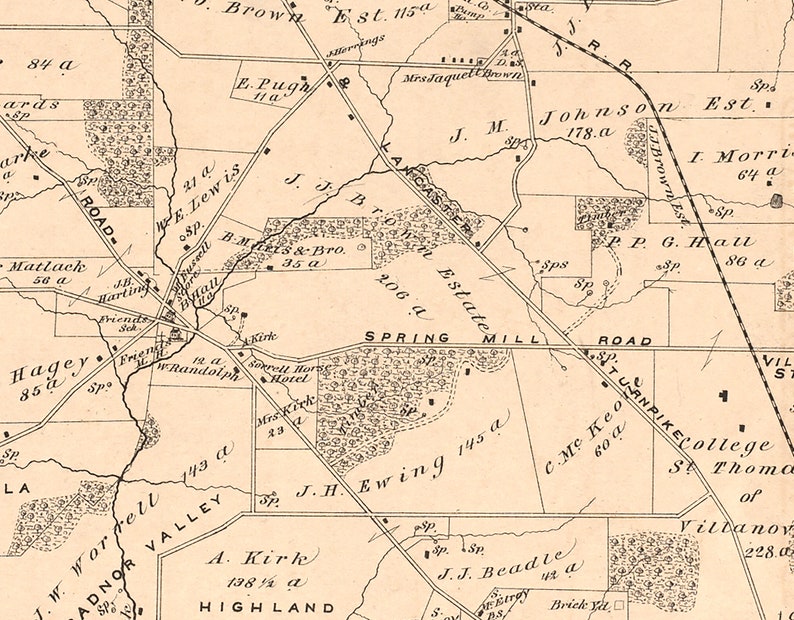 1875 Map of Radnor Township Delaware County Pennsylvania - Etsy
