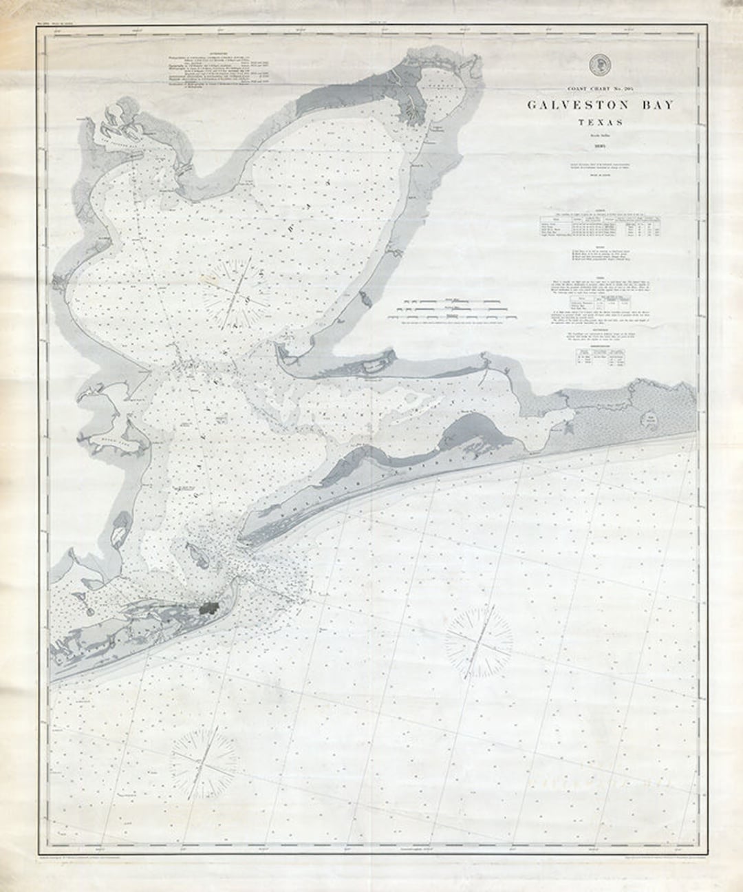 1885 Nautical Map of Galveston Bay Texas - Etsy