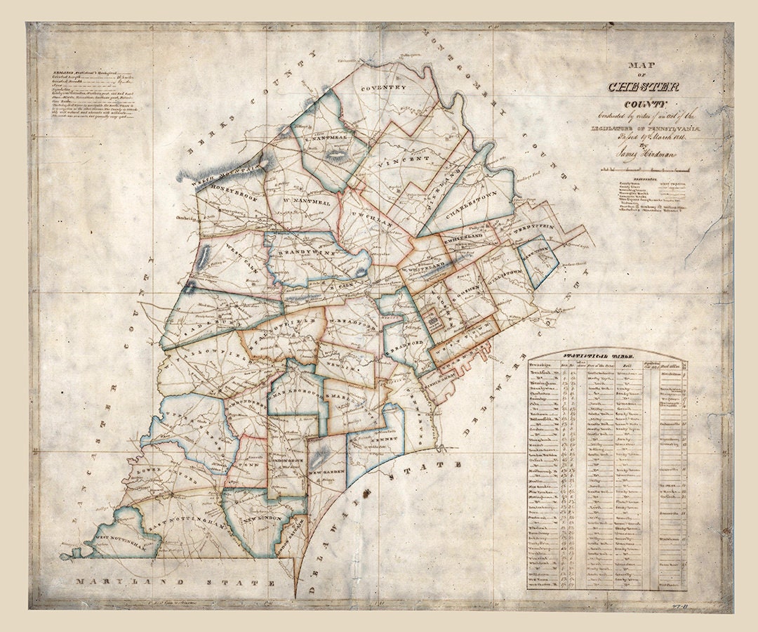 1816 Map of Chester County Pennsylvania - Etsy