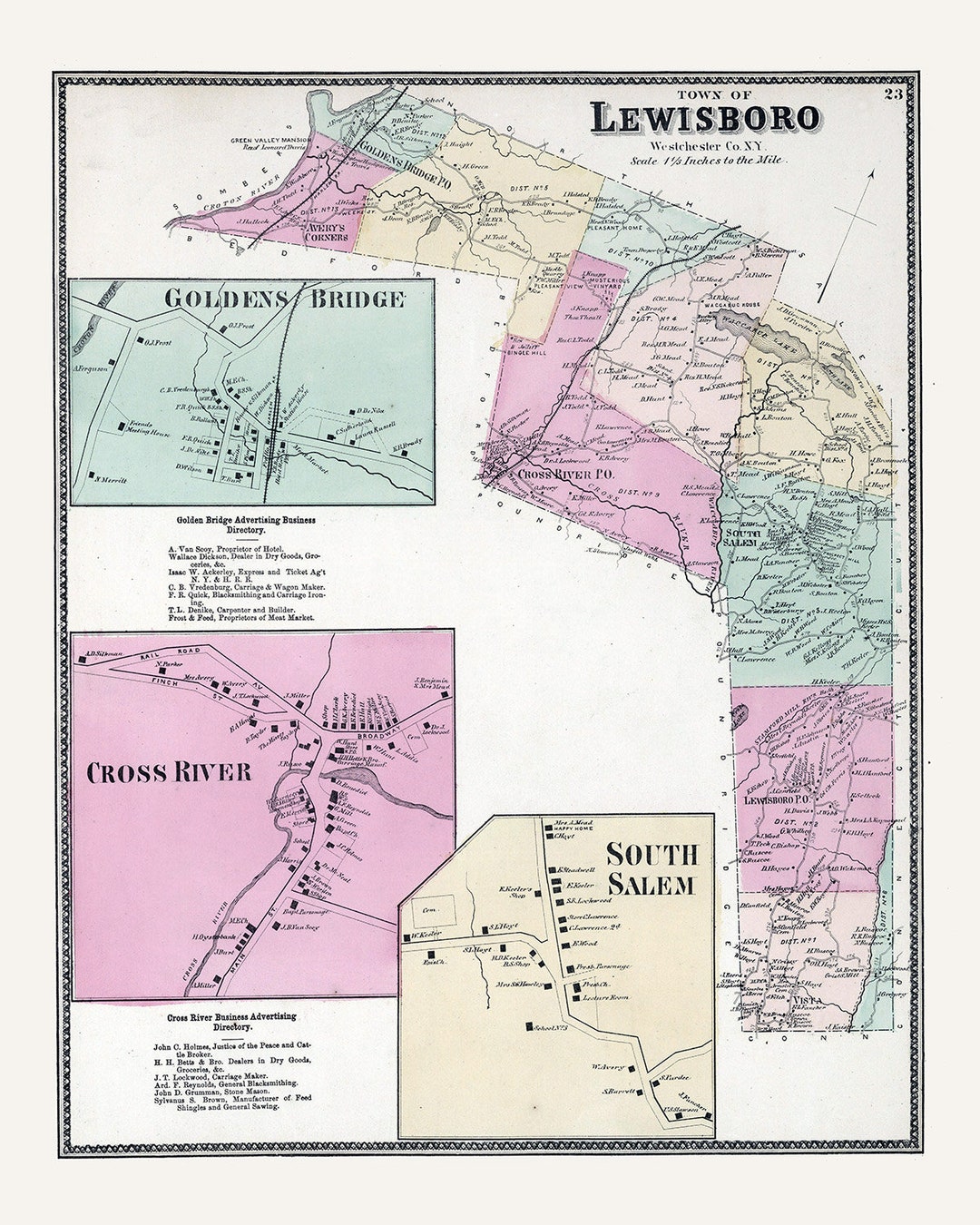 1867 Map of Lewisboro Westchester County New York - Etsy