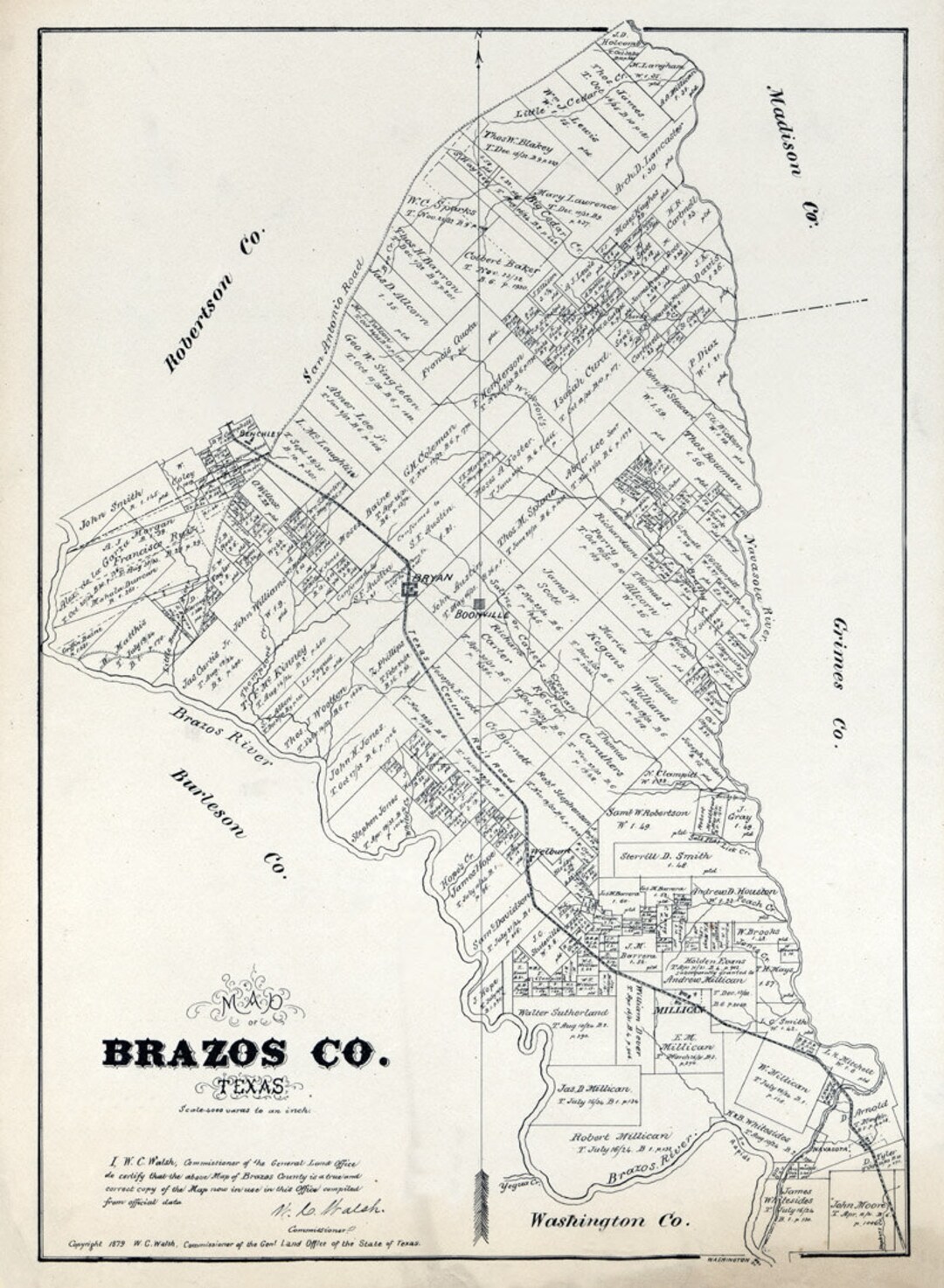 1879 Map of Brazos County Texas - Etsy