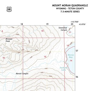 2018 Topo Map of Mount Moran Teton County Wyoming Lake Solitude - Etsy