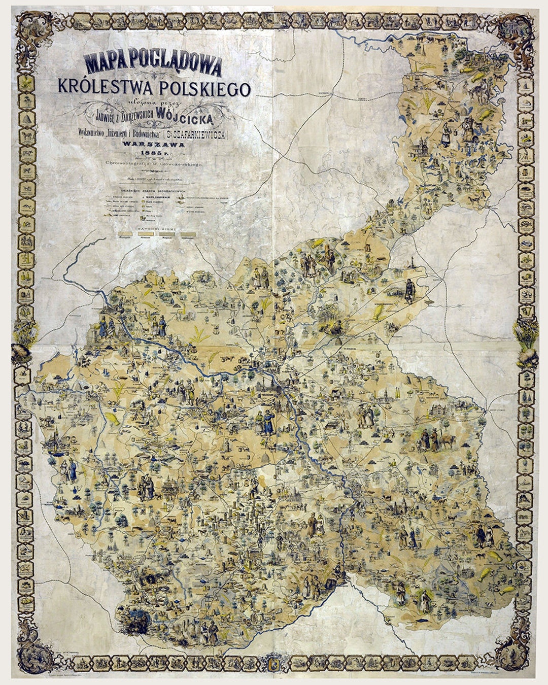 1885 Map of the Kingdom of Poland - Etsy