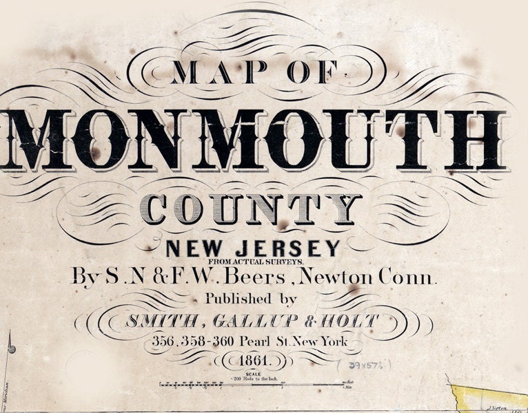 1861 Map of Monmouth County New Jersey - Etsy