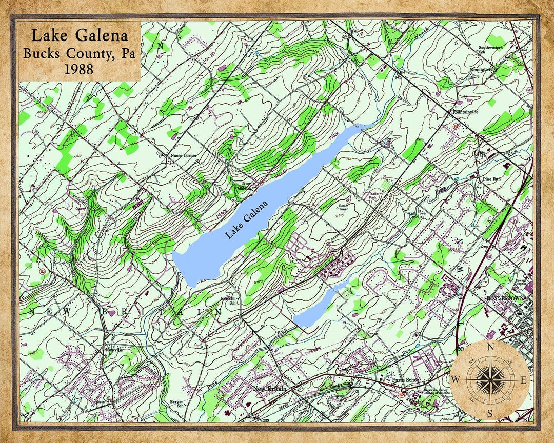 1988 Map of Lake Galena Bucks County Pennsylvania - Etsy
