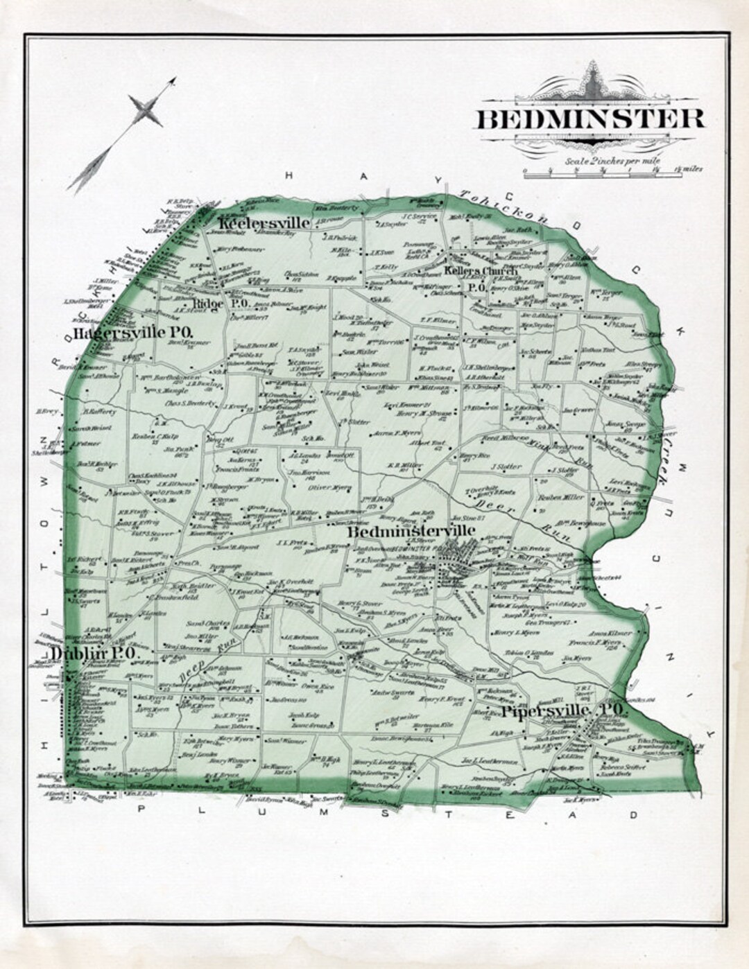 1891 Map of Bedminster Township Bucks County Pennsylvania - Etsy