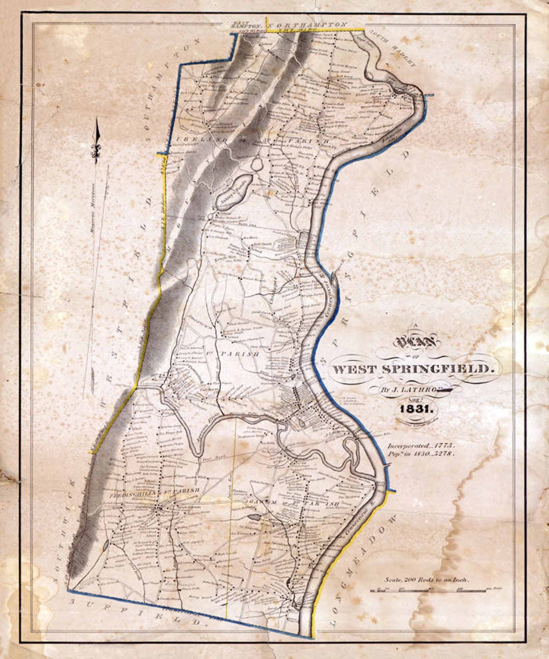 1831 Map of West Springfield Massachusetts - Etsy