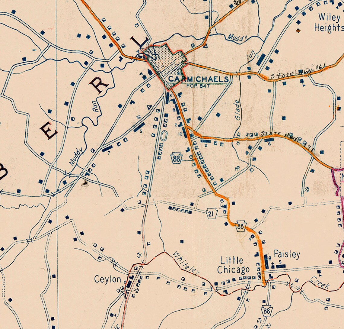 1938 Farm House Map of Greene County Pennsylvania Carmichaels - Etsy