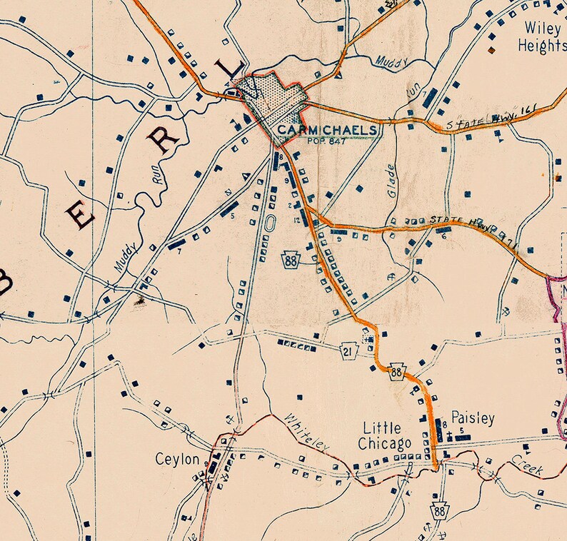 1938 Farm House Map of Greene County Pennsylvania Carmichaels - Etsy