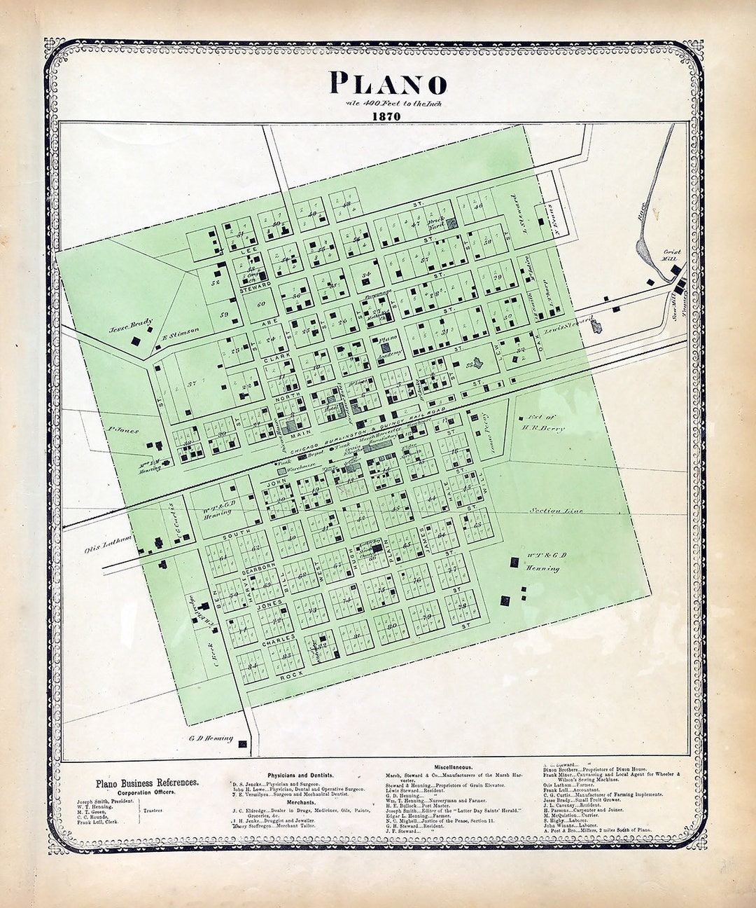 1870 Map of Plano Kendall County Illinois - Etsy