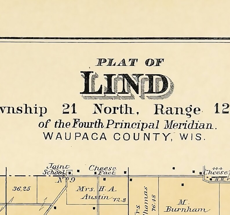 1889 Map of Lind Township Waupaca County Wisconsin - Etsy