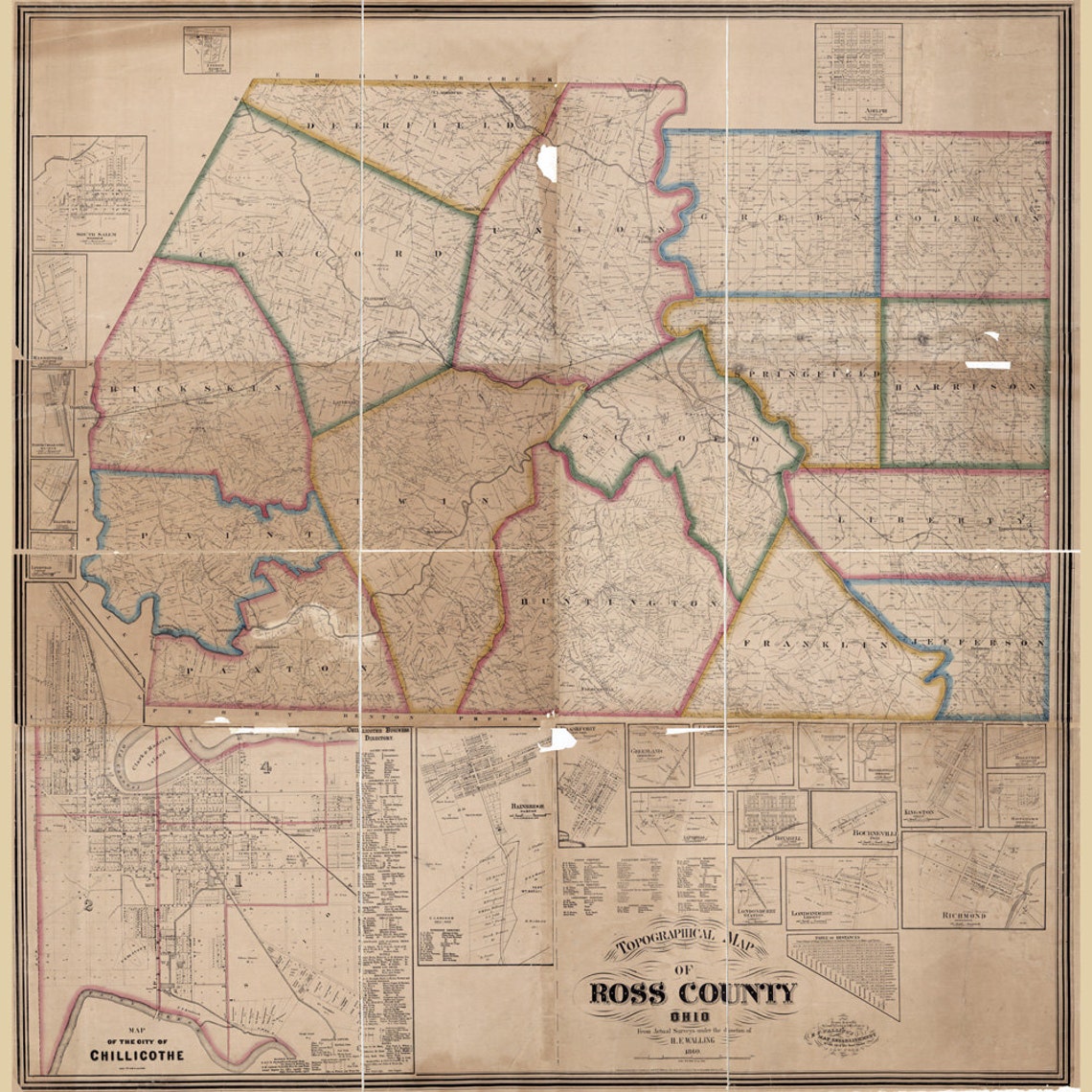 1860 Farm Line Map of Ross County Ohio Bainbridge Chillicothe - Etsy